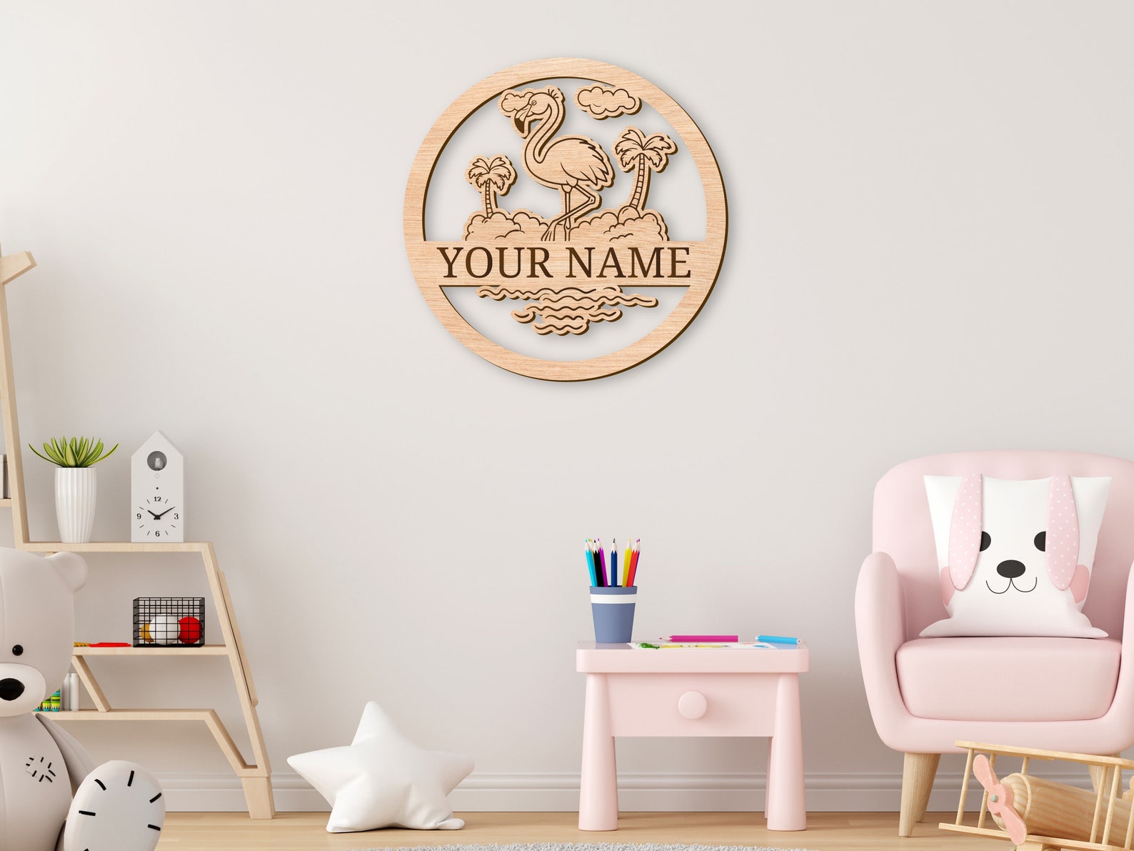 Flamingo Name Sign | Interior Decor | Laser Cut Design | for Kids | Ai ...