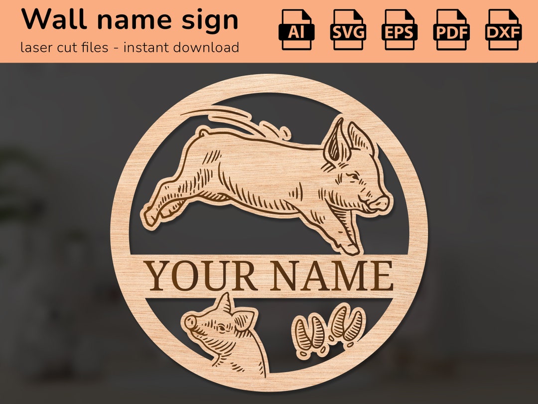 Cute Jumping Pig Name Sign | Interior Decor | Laser Cut Design | for ...