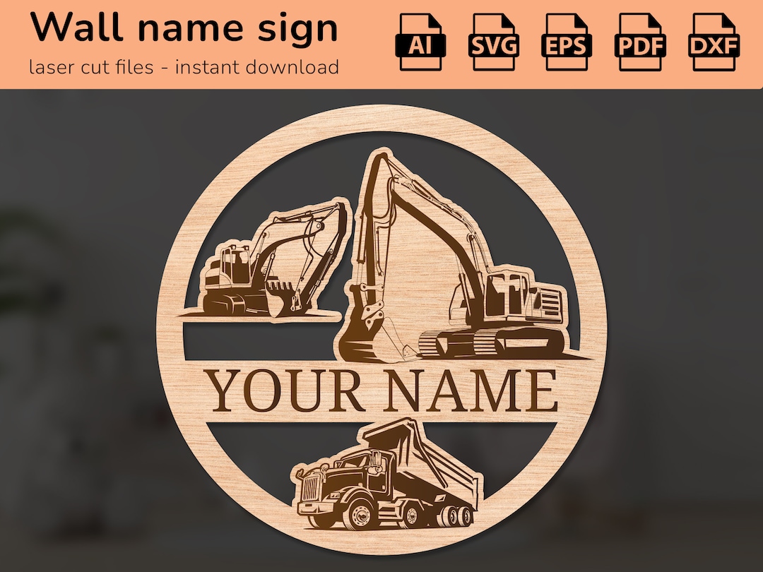 Excavator Digger Construction Truck Nursery Wall Name Sign | Interior ...