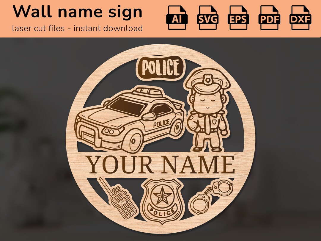 Police Nursery Wall Name Sign | Interior Decor | Laser Cut Design | for ...
