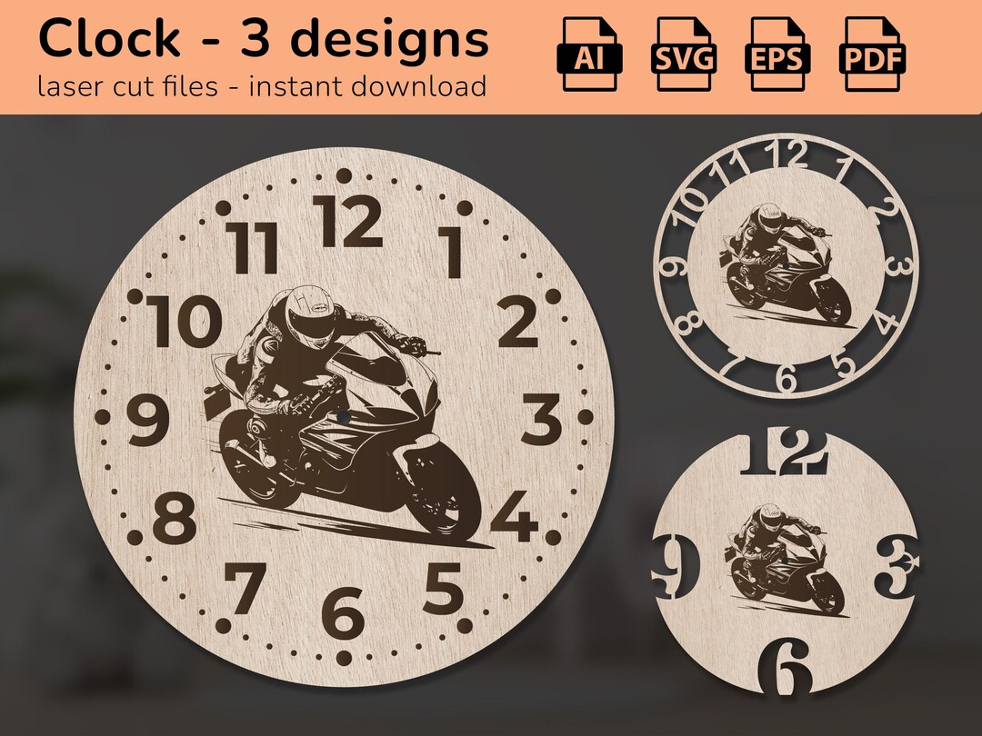 Racing Motorbike Clock Wall Sign | Interior Decor | Laser Cut Design ...