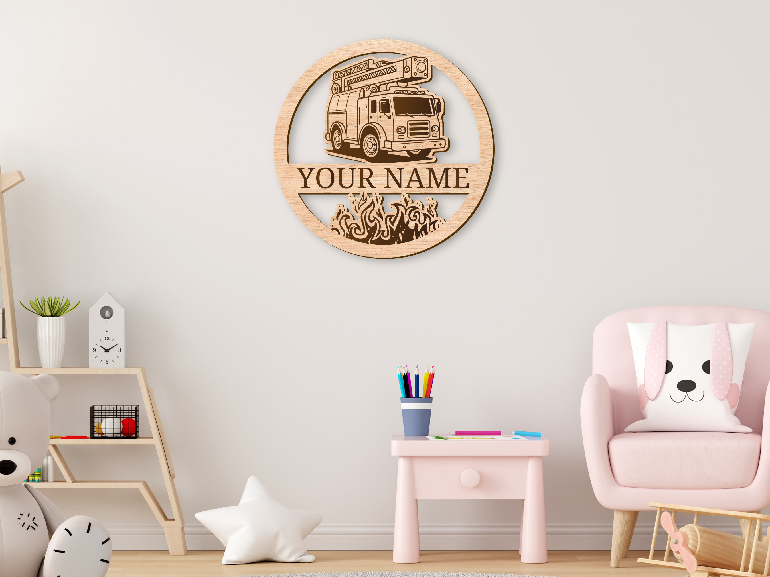 Firefighter Fireman Name Sign Fire Truck Interior Decor Laser Cut ...