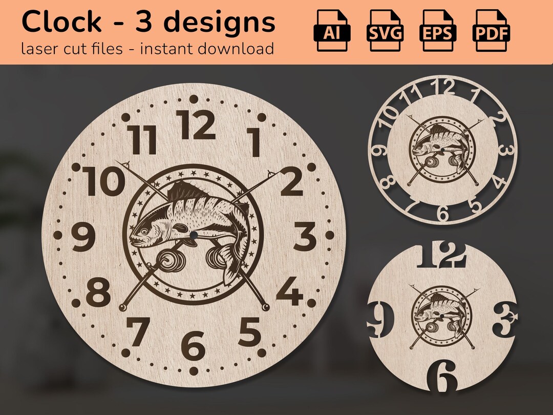 Fish Fishing Rod Clock Wall Sign | Interior Decor | Laser Cut Design ...