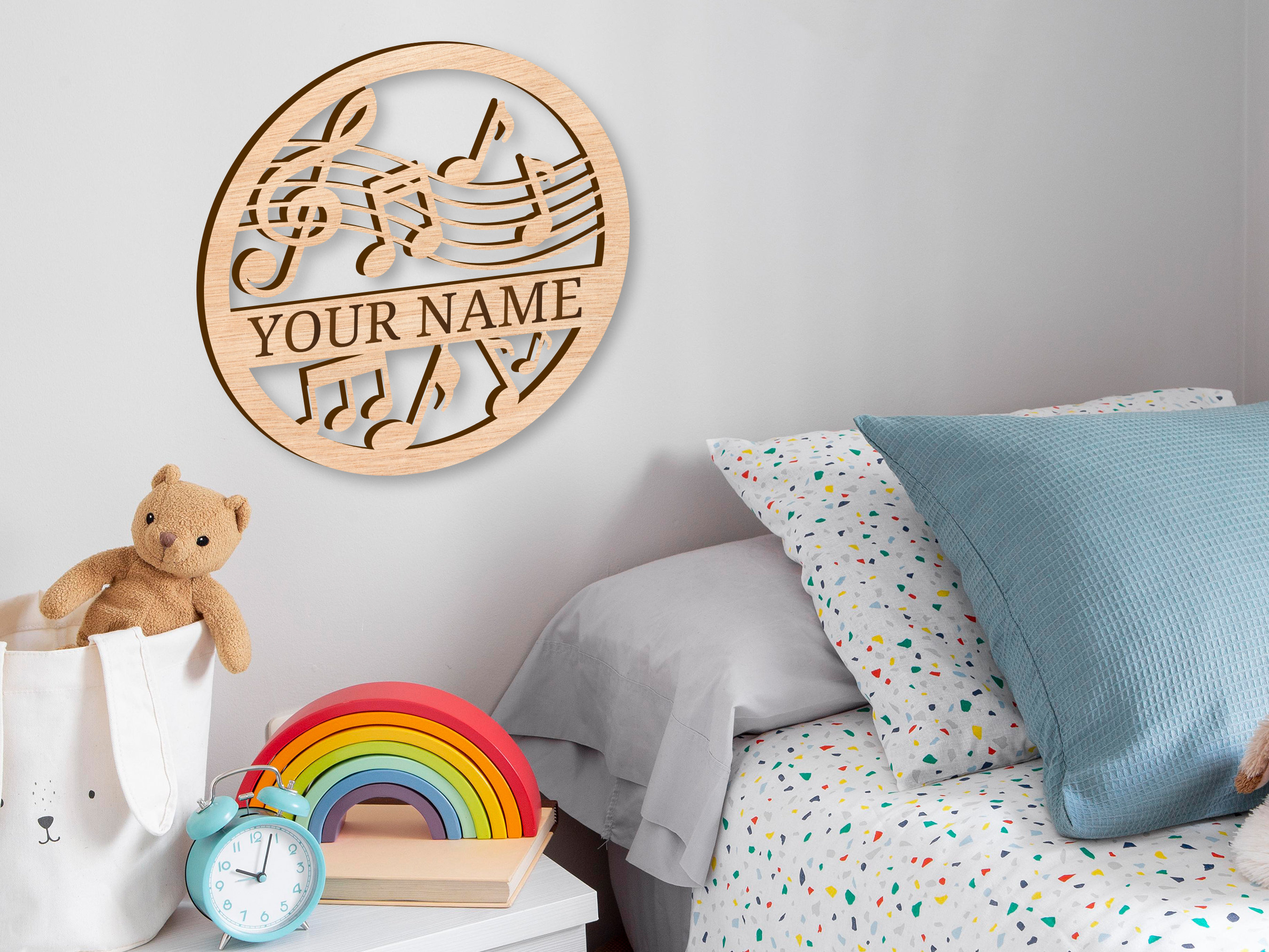Music Musical Notes Nursery Wall Name Sign Interior Decor Laser Cut ...