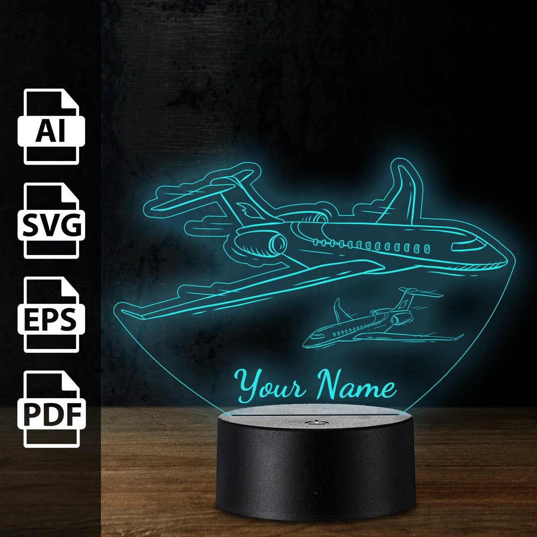 Airplane Aircraft Personalized 3D Lamp Acrylic Led Light | Laser Cut ...