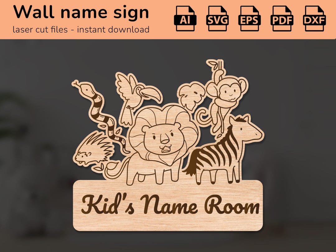 Safari Animals Name Sign | Interior Decor | Laser Cut Design | for Kids ...