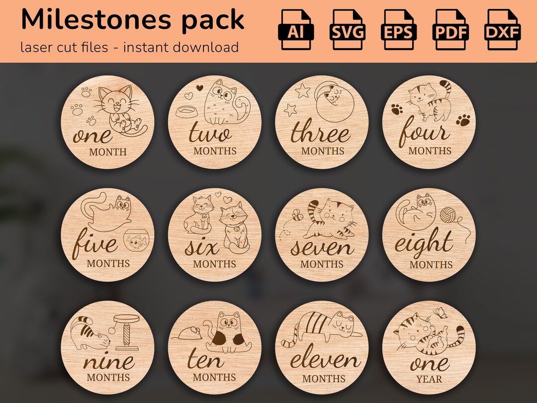 Cute Cats - 12 Hand Drawn Monthly Baby Milestones SVG | Set From Months ...
