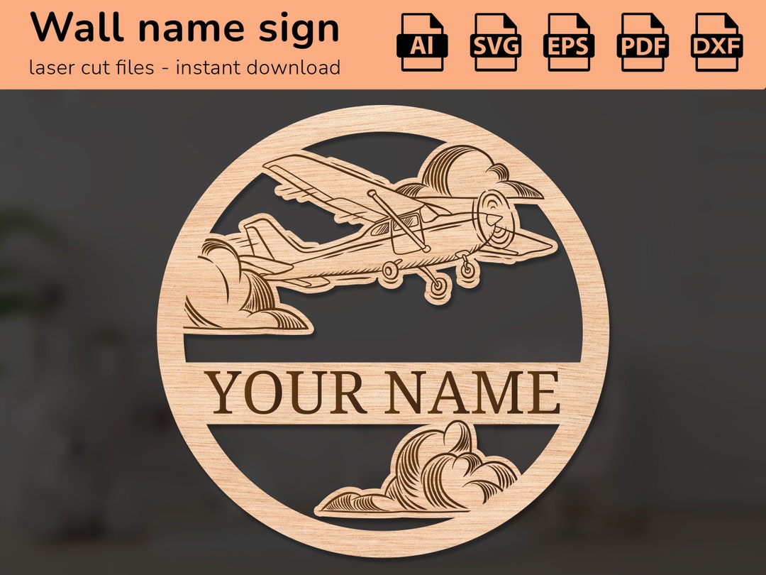 Vintage Airplane Aircraft Flying Aerospace Nursery Wall Name Sign ...