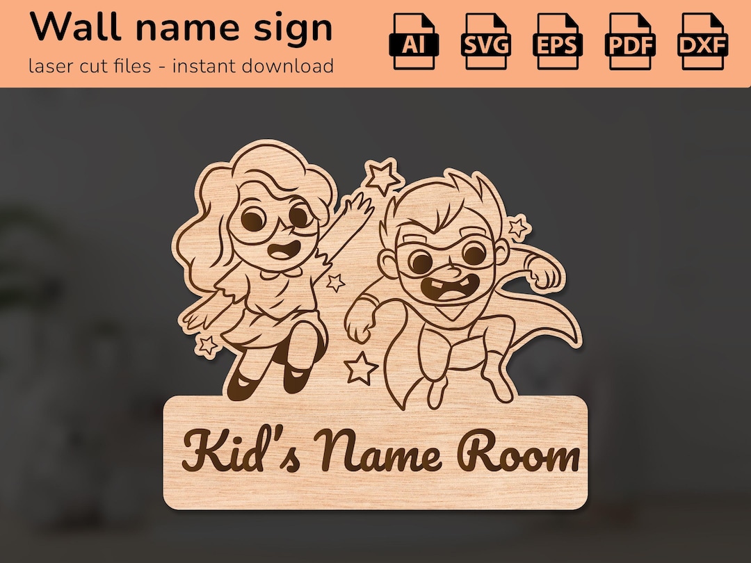 Superhero Name Sign | Interior Decor | Laser Cut Design | for Kids | Ai ...
