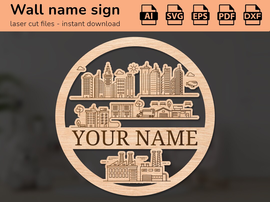 City Scape Town Buildings Skyscraper Wall Name Sign | Interior Decor ...