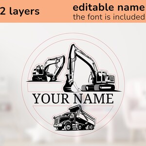 Excavator Digger Construction Truck Nursery Wall Name Sign | Interior ...