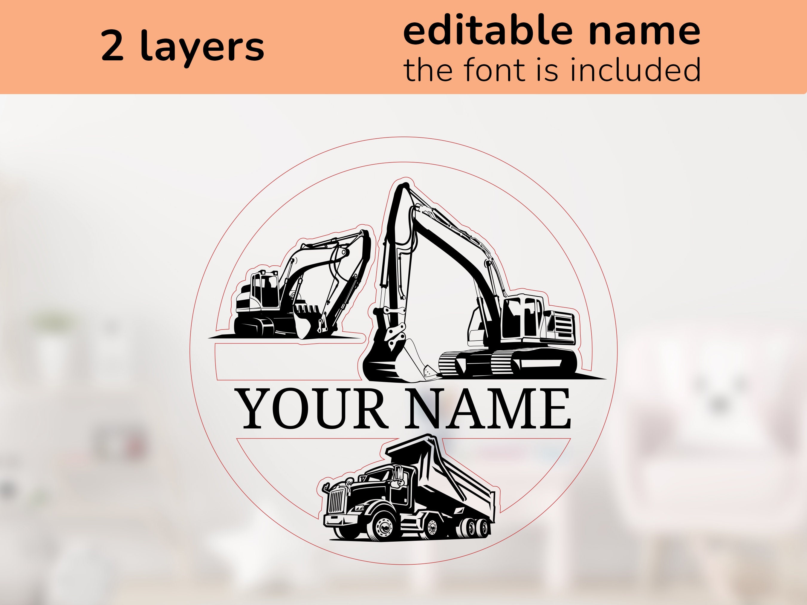Excavator Digger Construction Truck Nursery Wall Name Sign Interior ...