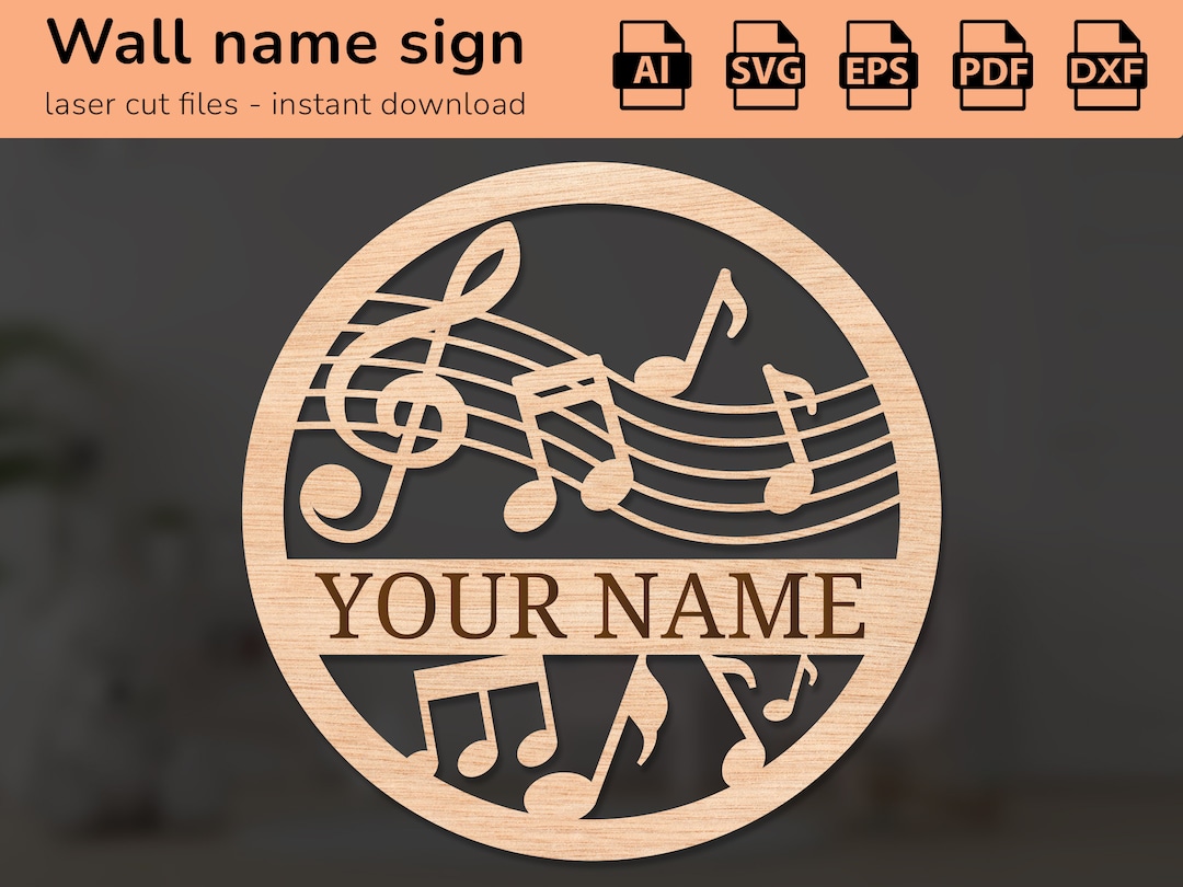 Music Musical Notes Nursery Wall Name Sign | Interior Decor | Laser Cut ...
