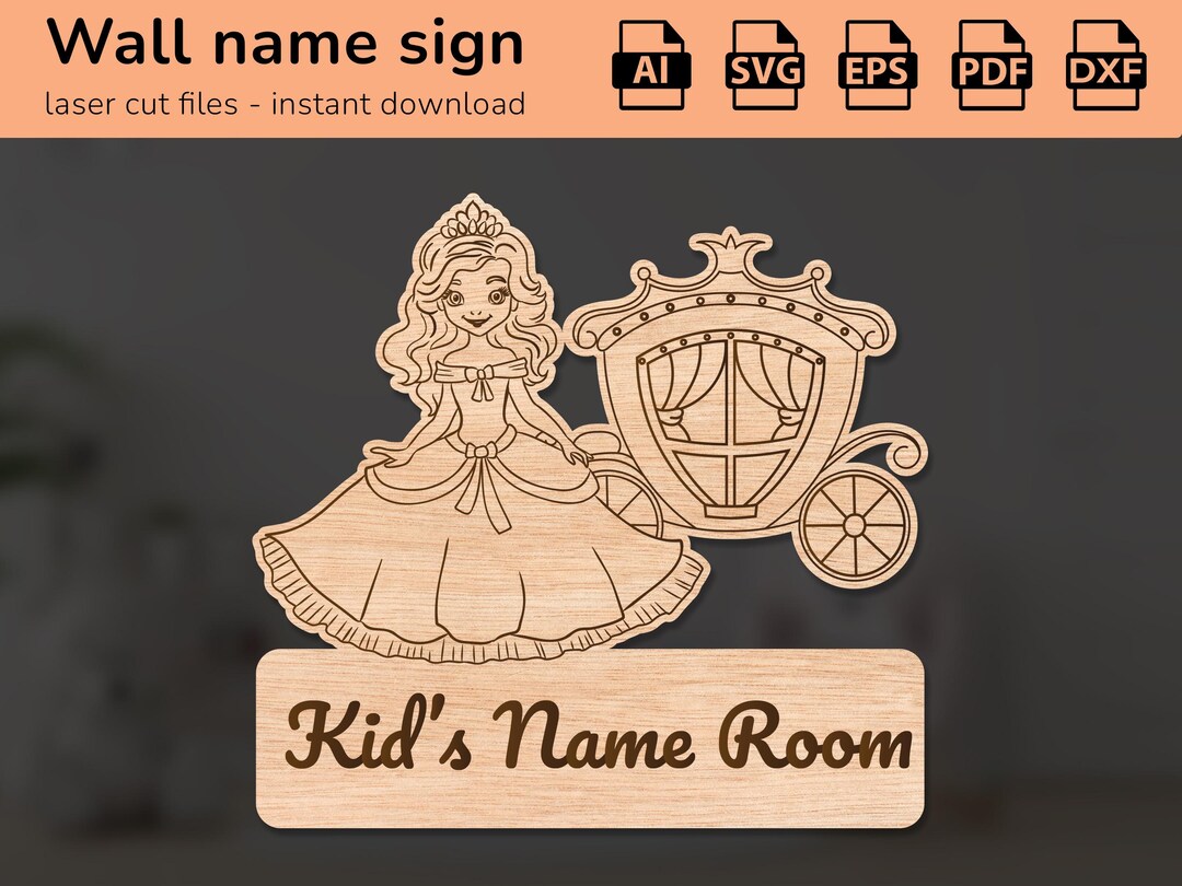 Princess and Carriage Name Sign | Interior Decor | Laser Cut Design ...