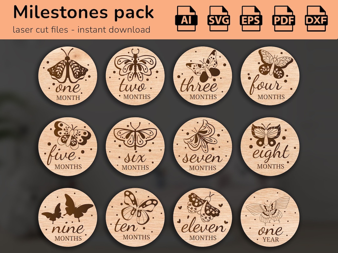Butterflies - 12 Hand Drawn Monthly Baby Milestones SVG | Set From ...