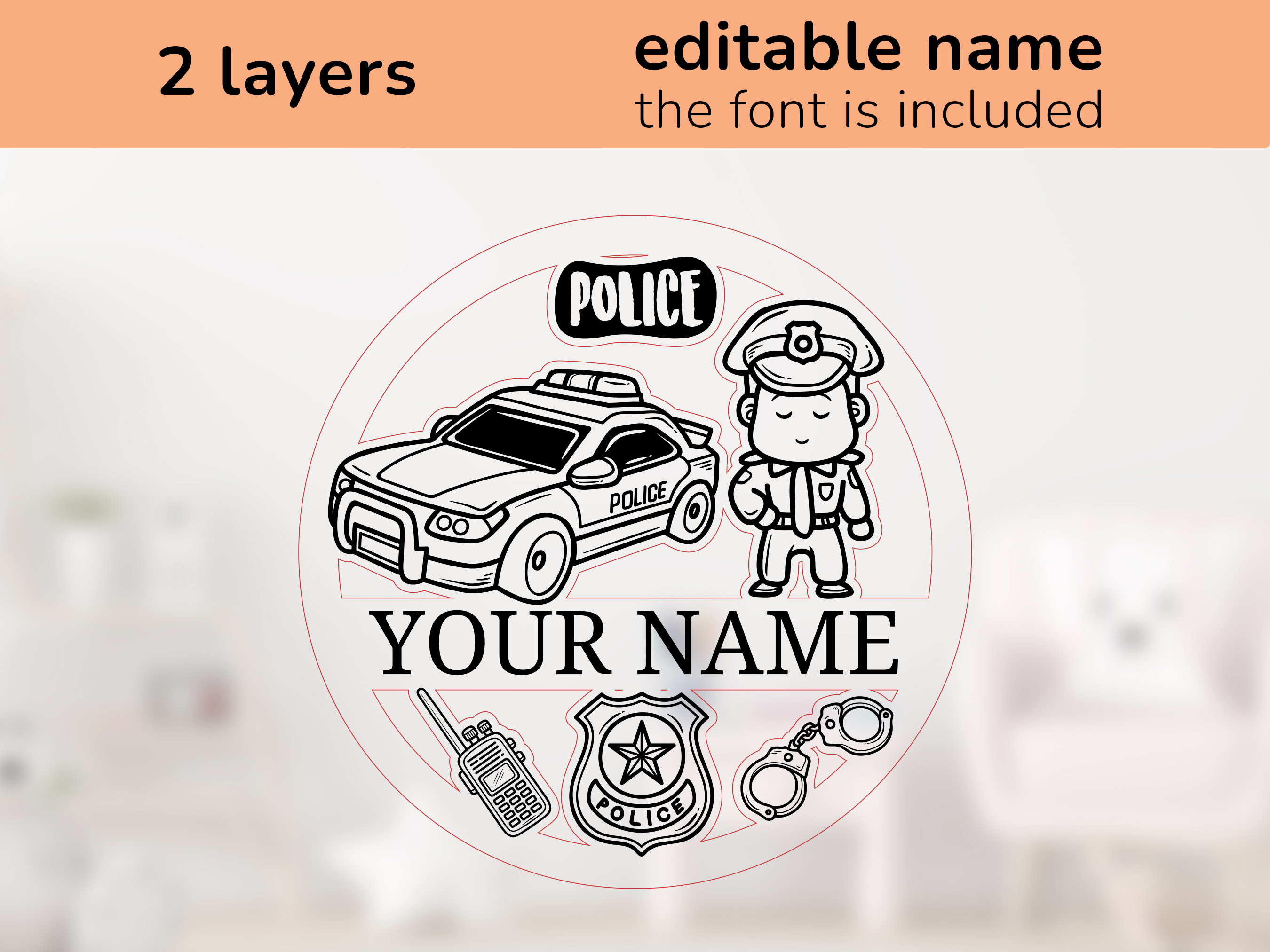 Police Nursery Wall Name Sign Interior Decor Laser Cut Design for Kids ...