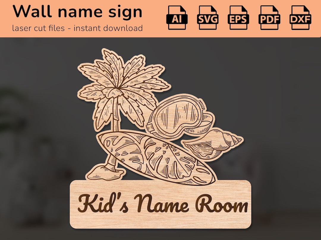 Surfing Name Sign | Interior Decor | Laser Cut Design | for Kids | Ai ...