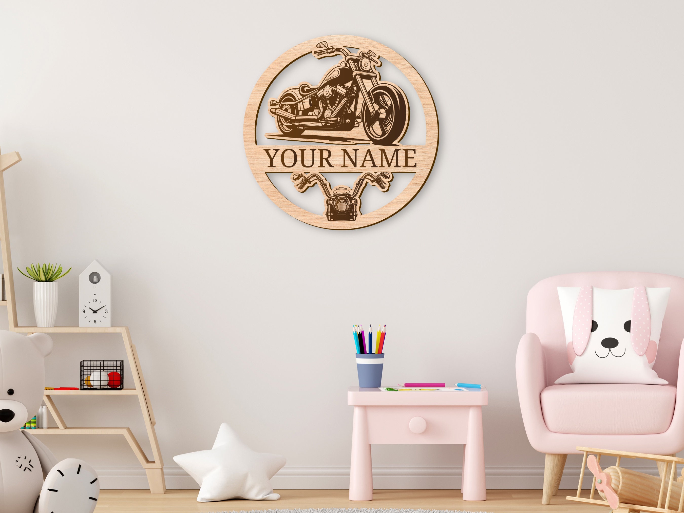 Chopper Motorcycle Rider Nursery Wall Name Sign | Interior Decor ...