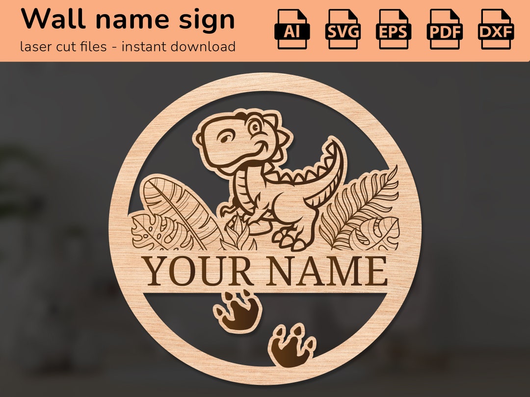 Cute T-rex Dinosaur Nursery Wall Name Sign | Interior Decor | Laser Cut ...