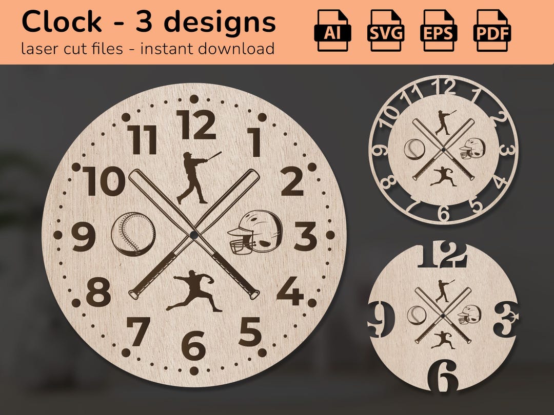 Baseball Clock Wall Sign | Interior Decor | Laser Cut Design | Download ...