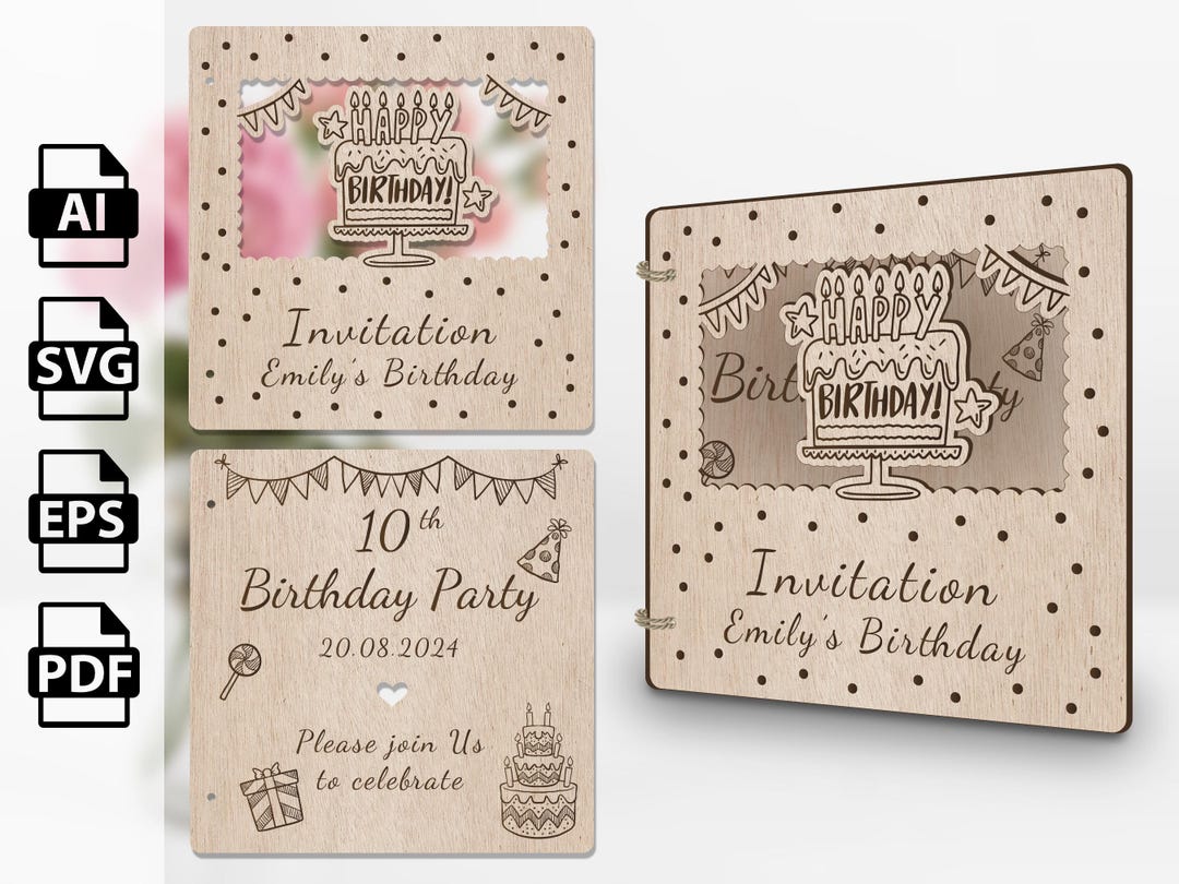 Birthday Cake Invitation Lasercut File for Birthday Engagement Baby ...