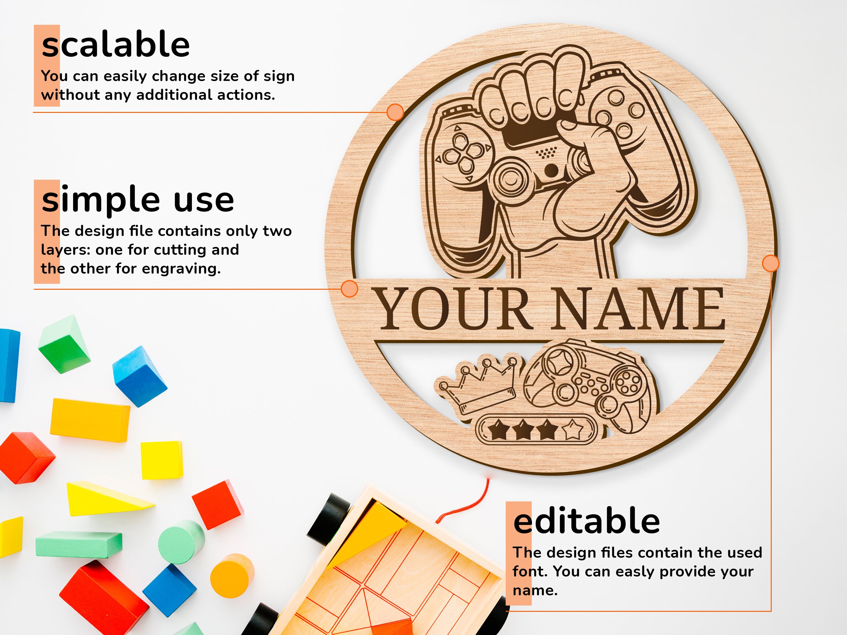 Gamepad in Hand Video Game Gaming Gamer Name Sign Interior Decor Laser ...