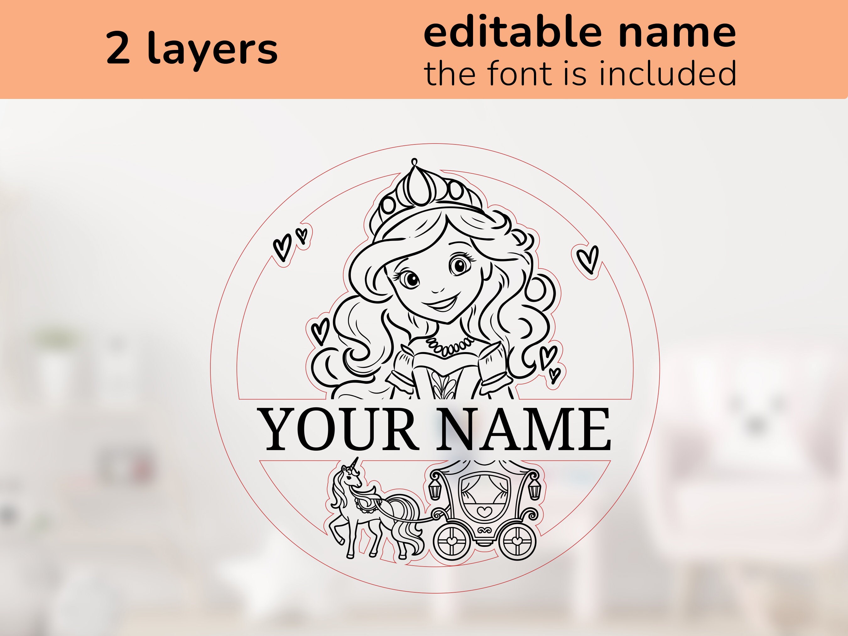 Princess Carriage Name Sign | Interior Decor | Laser Cut Design | for ...