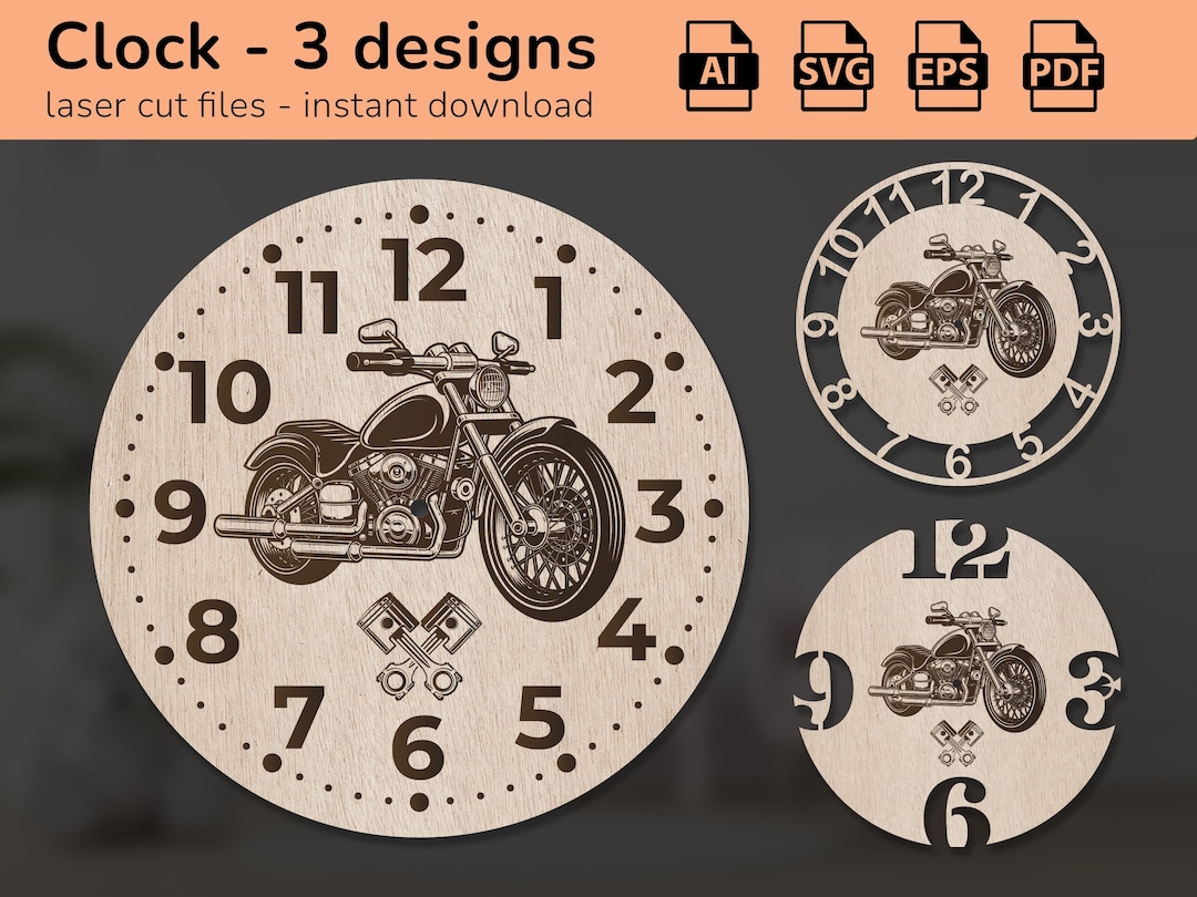 Chopper Motorbike Motorcycle Clock Wall Sign | Interior Decor | Laser ...