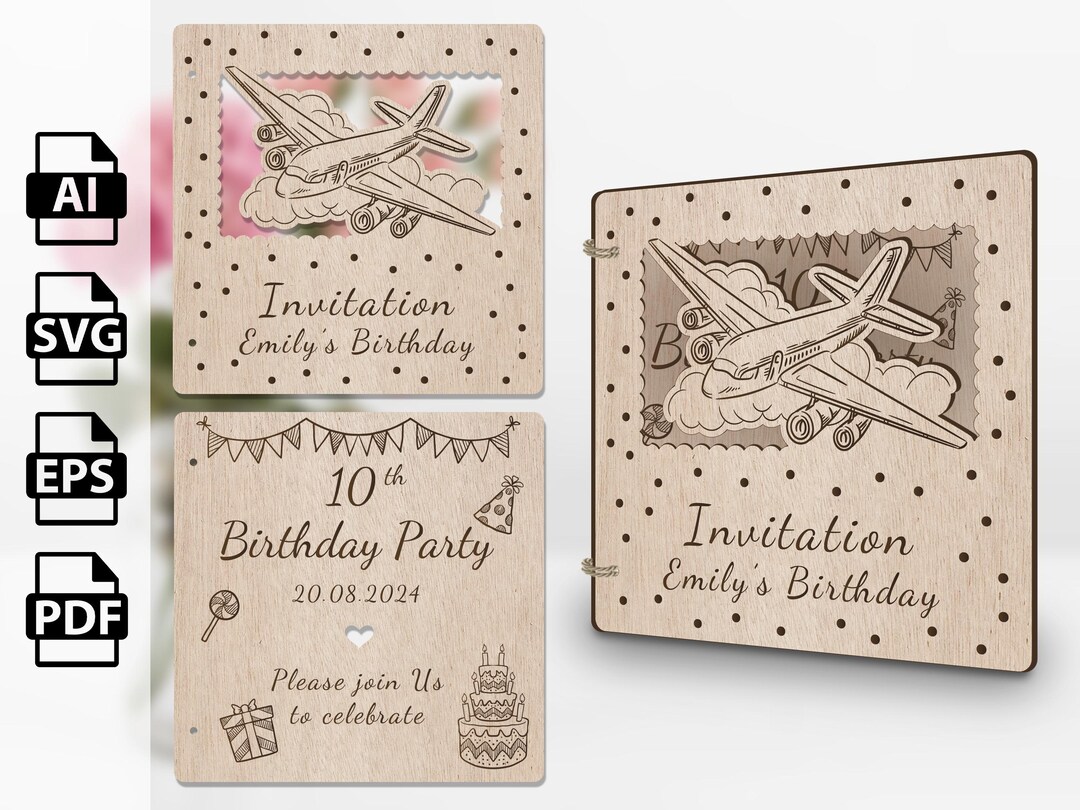 Airplane Invitation Lasercut File for Birthday Engagement Baby Shower ...