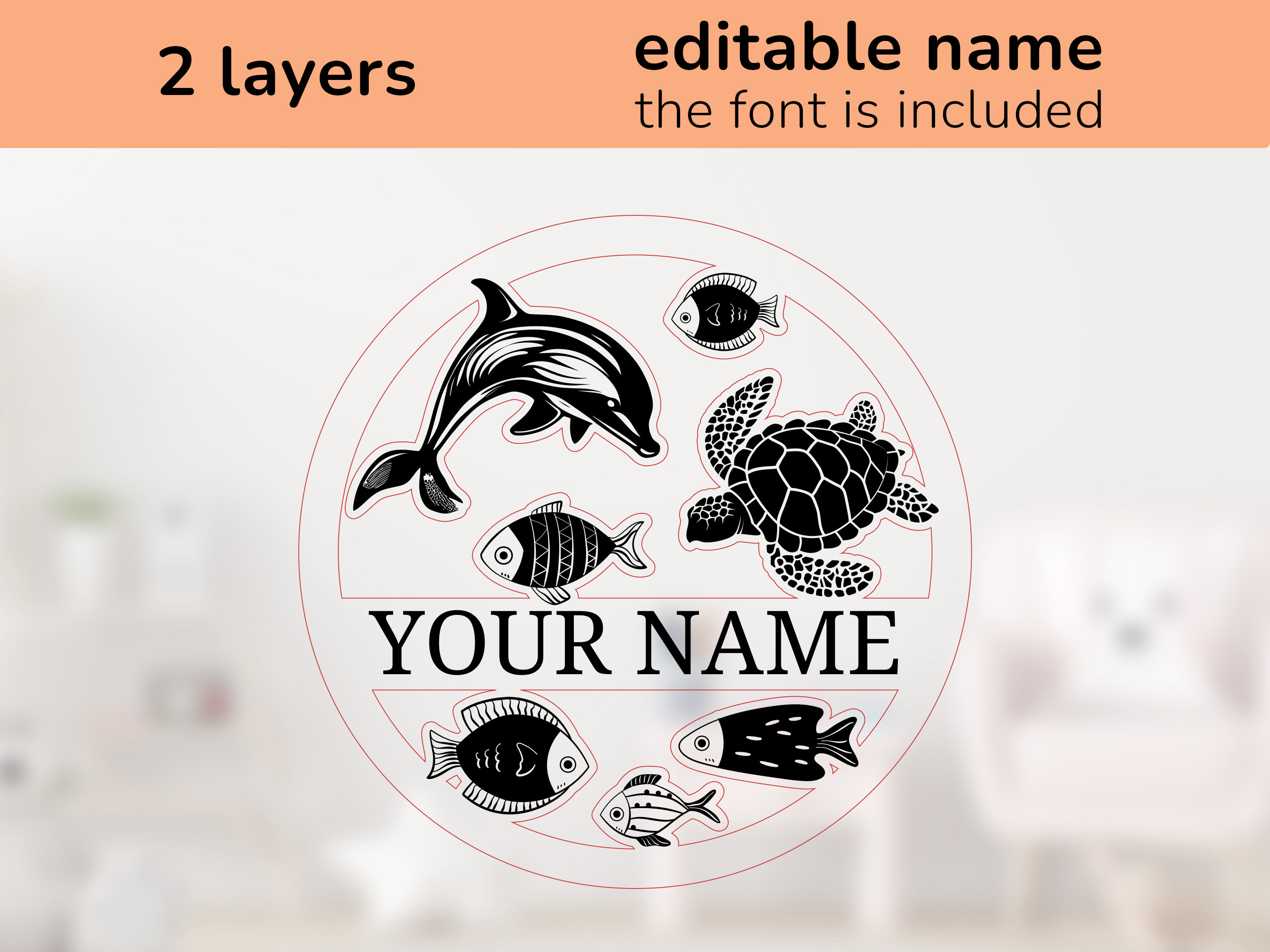 Sea Life Fishes Nursery Wall Name Sign Interior Decor Laser Cut Design ...