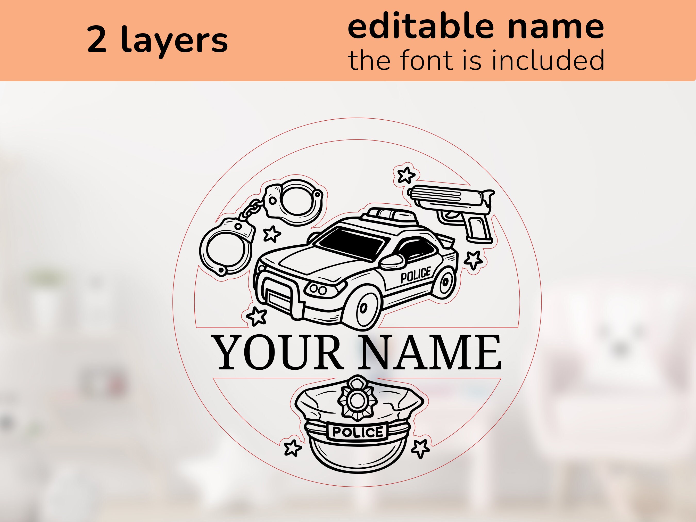 Police Car Wall Name Sign | Interior Decor | Laser Cut Design | for ...