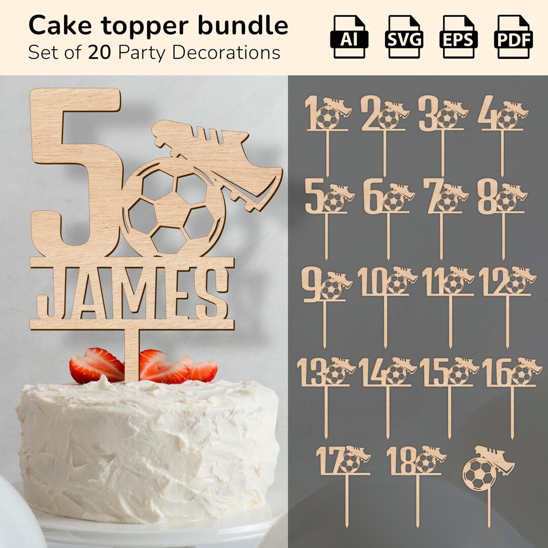 Football Soccer Cake Topper Birthday | Anniversary Decor | Laser Cut ...