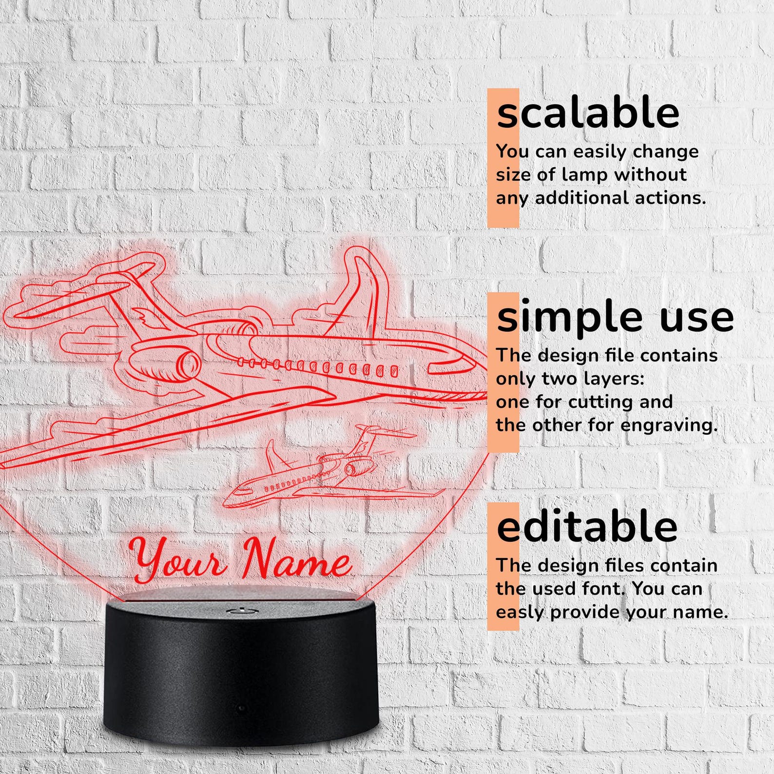 Airplane Aircraft Personalized 3D Lamp Acrylic Led Light | Laser Cut ...