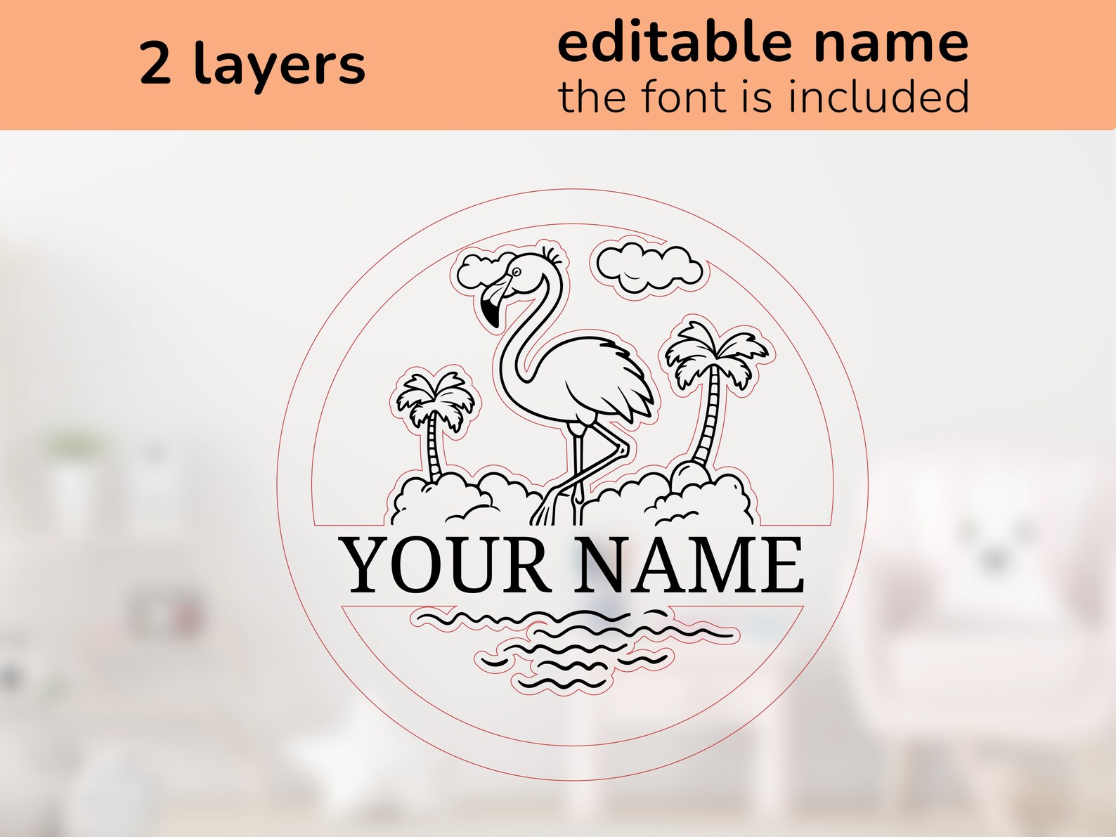 Flamingo Name Sign | Interior Decor | Laser Cut Design | for Kids | Ai ...