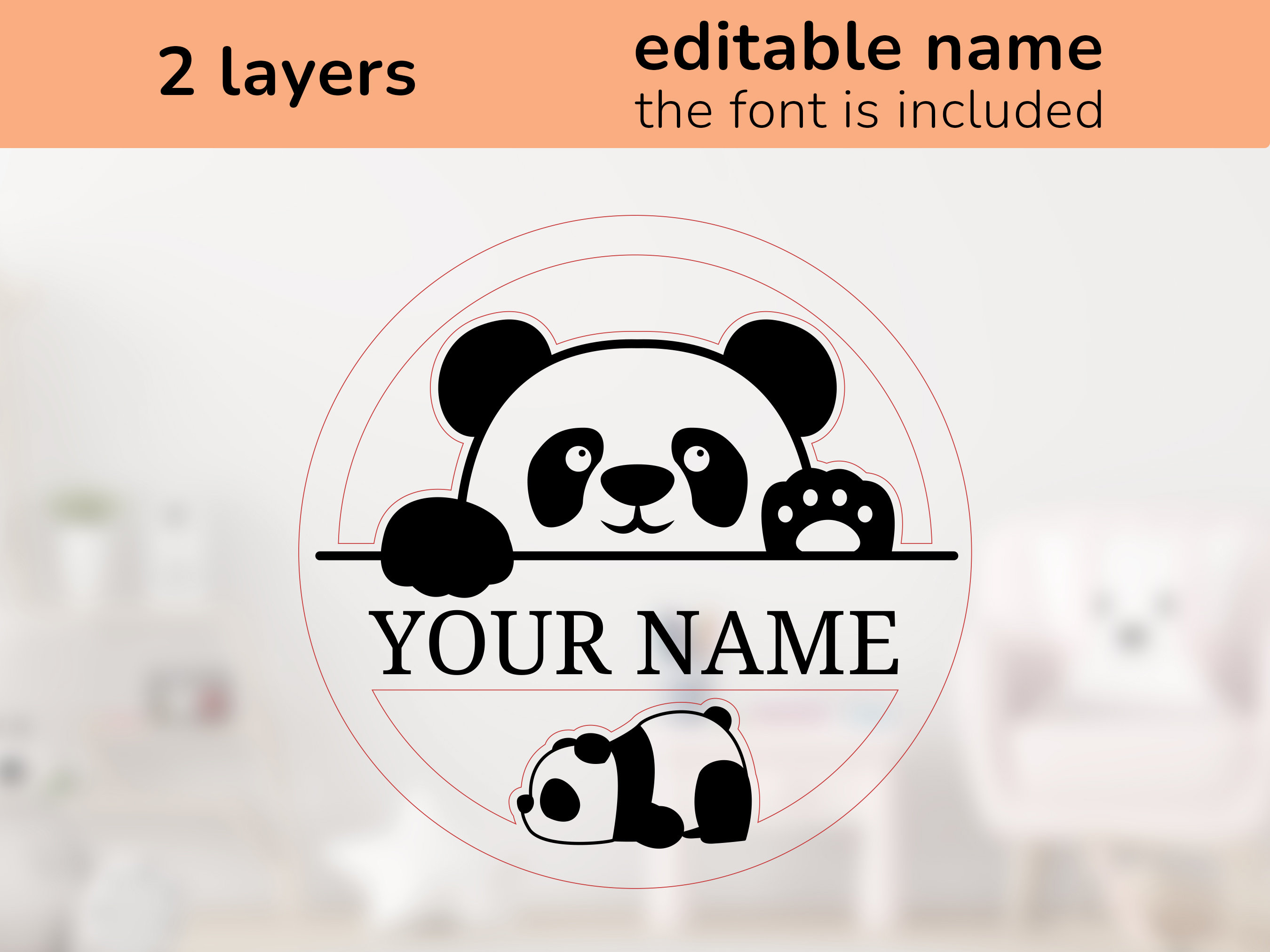 Cute Panda Bear Name Sign Interior Decor Laser Cut Design for Kids Ai ...