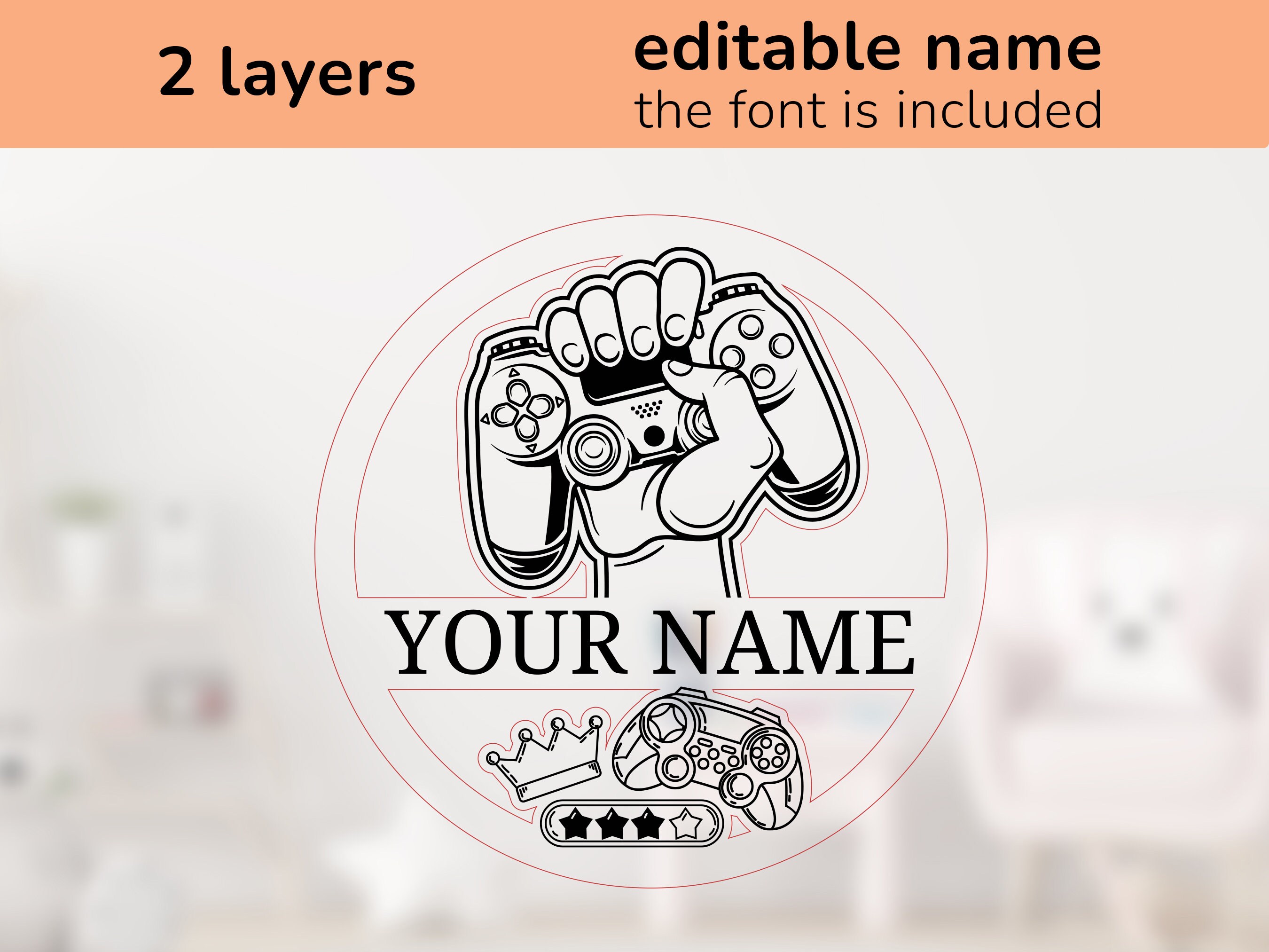 Gamepad in Hand Video Game Gaming Gamer Name Sign Interior Decor Laser ...