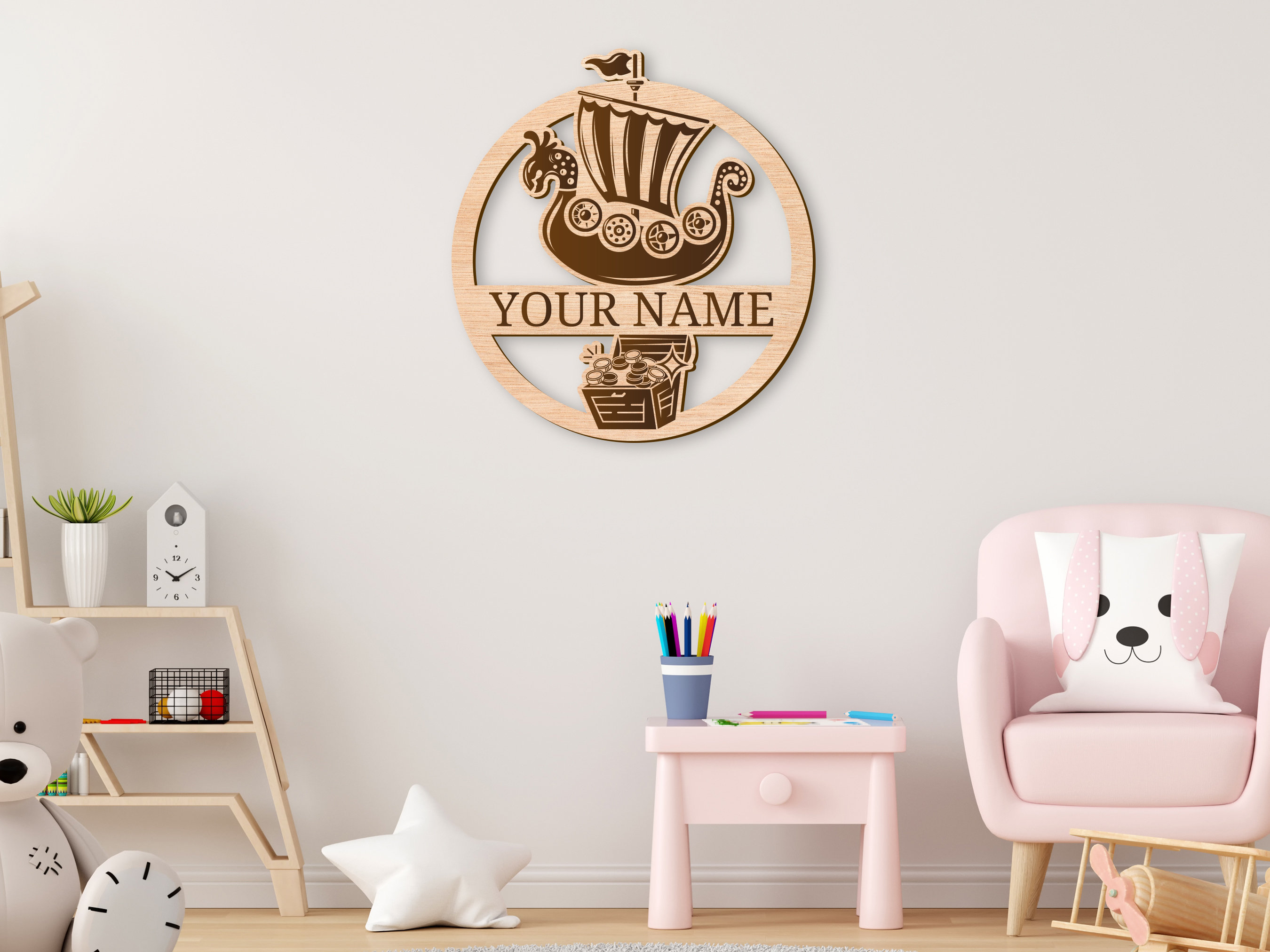 Pirate Ship Nursery Wall Name Sign | Interior Decor | Laser Cut Design ...