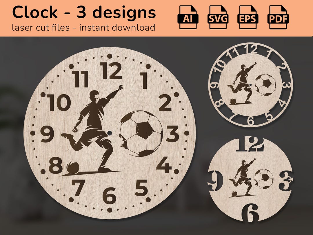 Soccer Football Clock Wall Sign | Interior Decor | Laser Cut Design ...