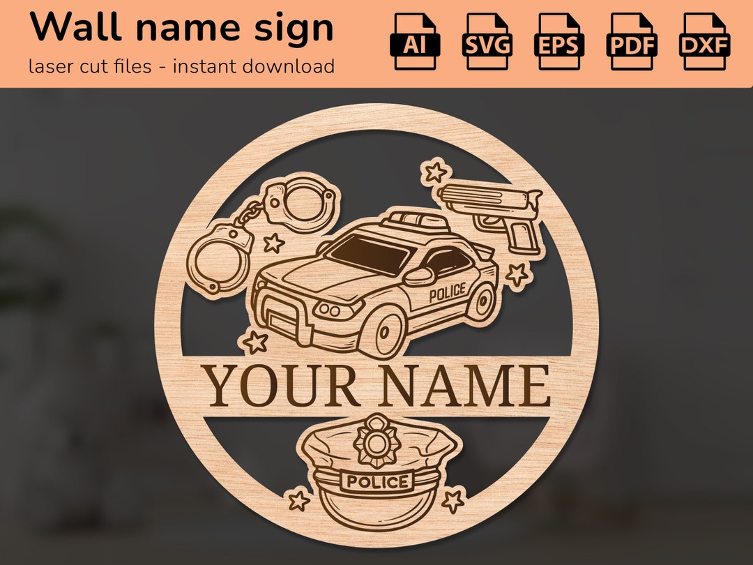 Police Car Wall Name Sign | Interior Decor | Laser Cut Design | for ...