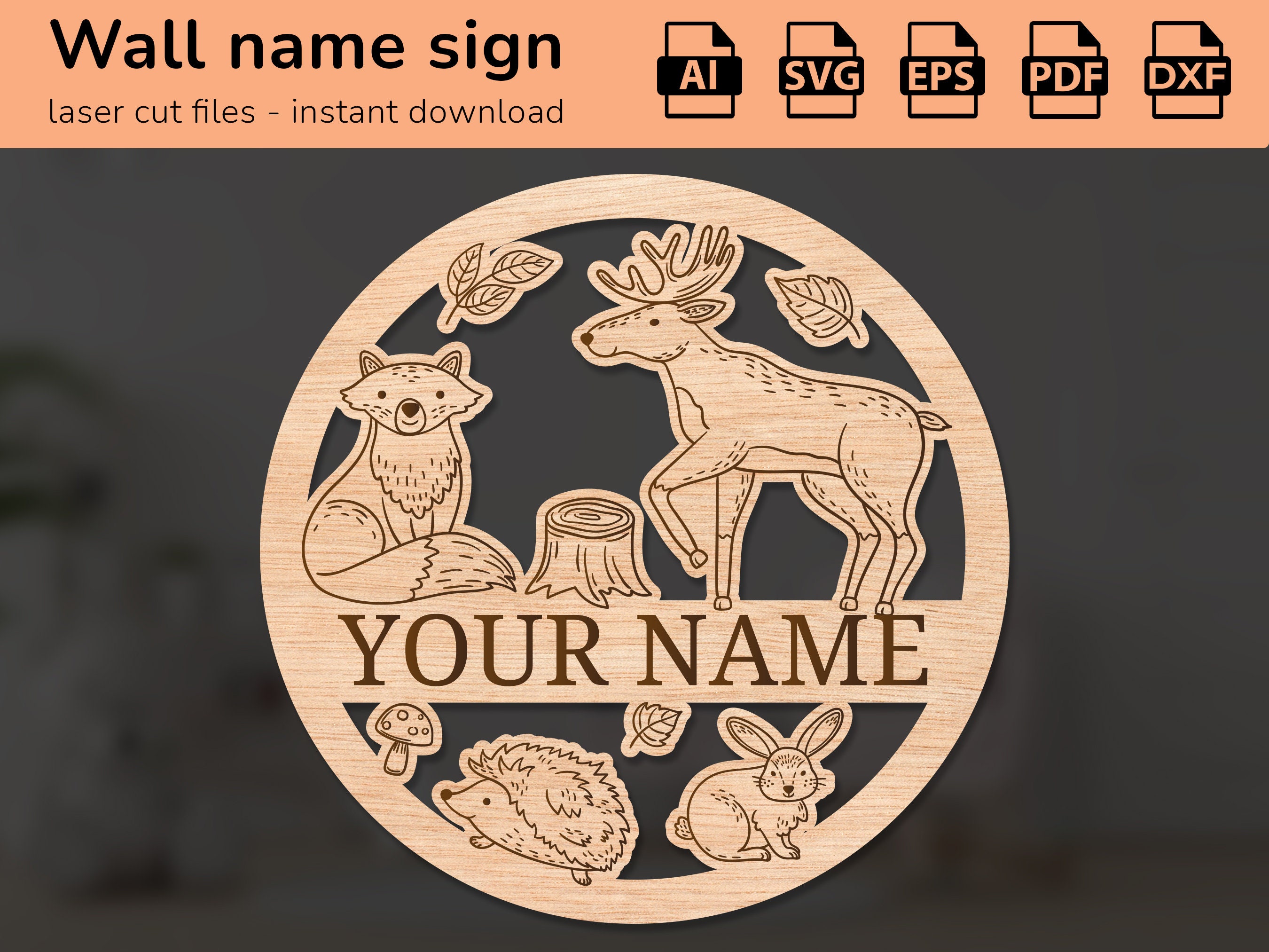 Cute Forest Animals Name Sign | Interior Decor | Laser Cut Design | for ...