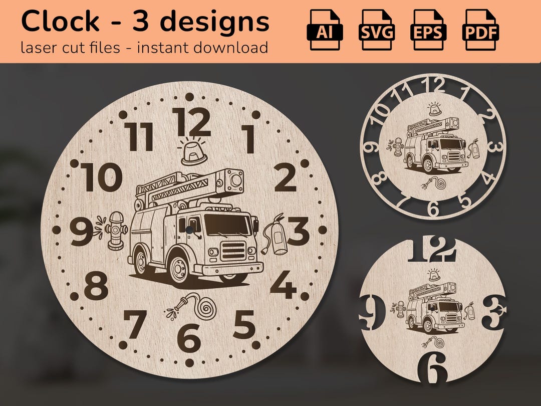 Fire Truck Firefighter Clock Wall Sign | Interior Decor | Laser Cut ...
