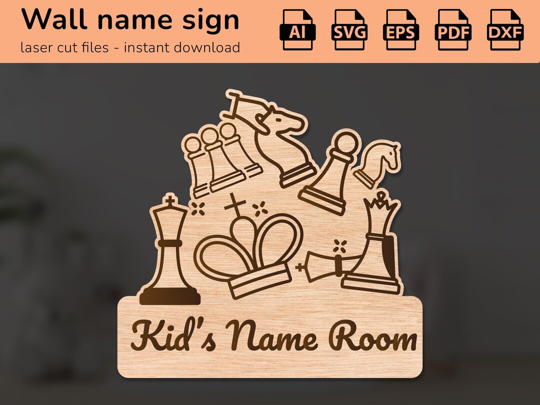 Chess Game Name Sign | Interior Decor | Laser Cut Design | for Kids ...