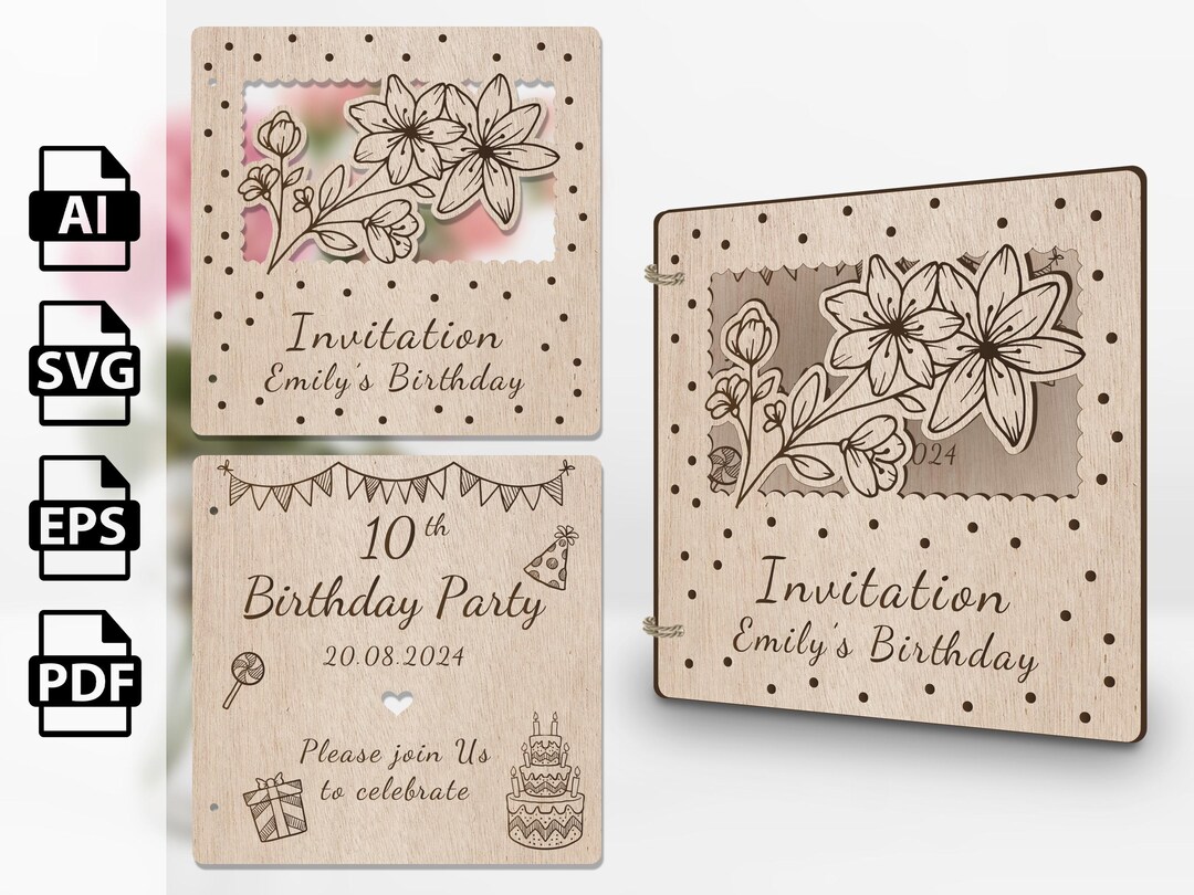 Flowers Floral Invitation Lasercut File for Birthday Engagement Baby ...