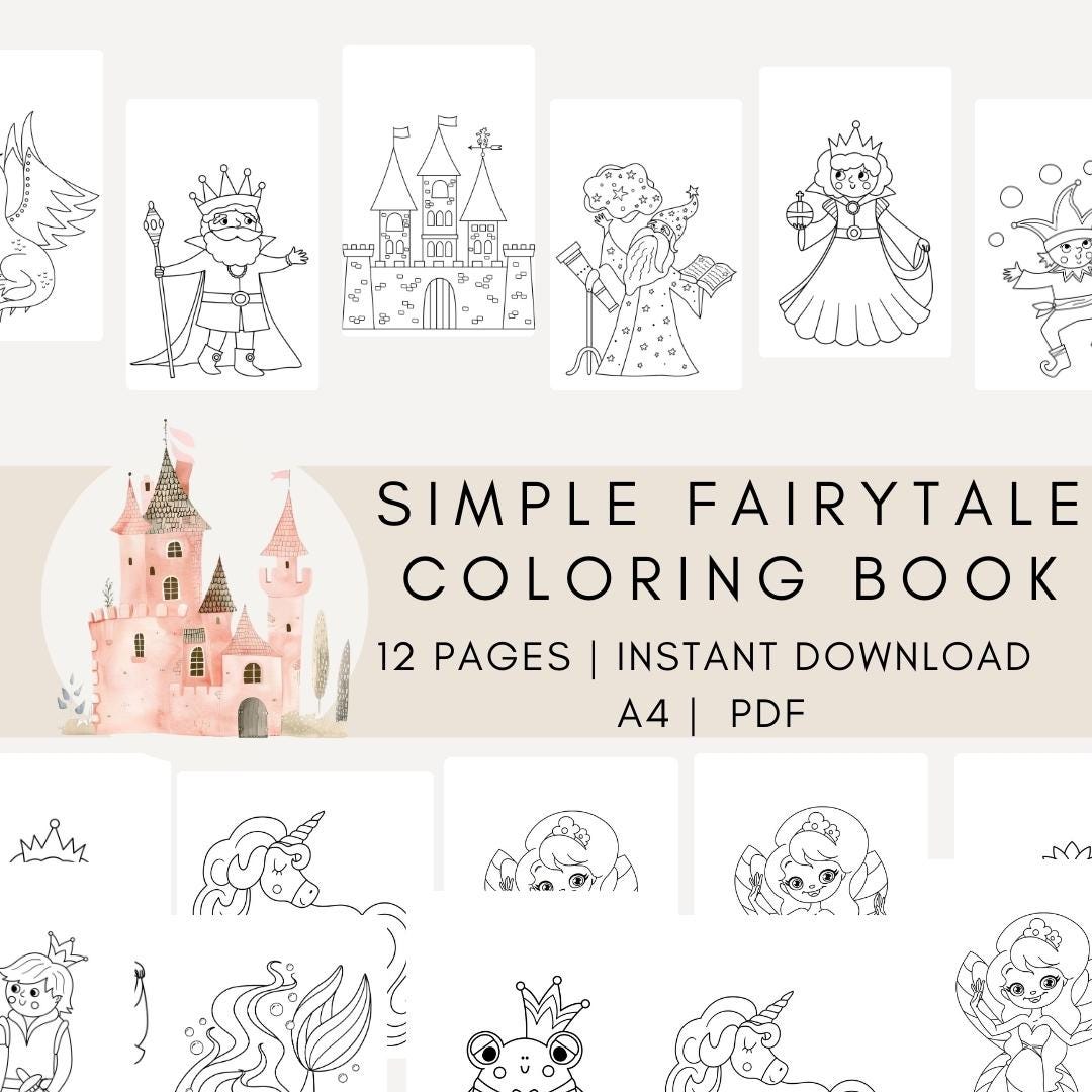 12 Printable Fairytale Coloring Pages for Kids, Toddlers, Coloring Book ...