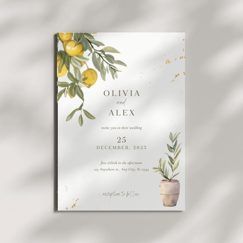 Lemon Wedding Invitation, Editable Invitation, Digital Cards, Printable ...