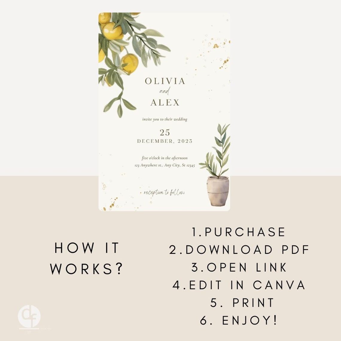 Lemon Wedding Invitation, Editable Invitation, Digital Cards, Printable ...