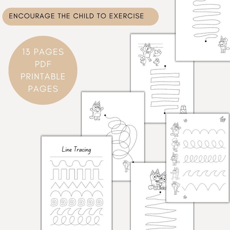 13 Printable BLUEY Coloring Pages for Kids, Tracing Exercises, Toddlers ...