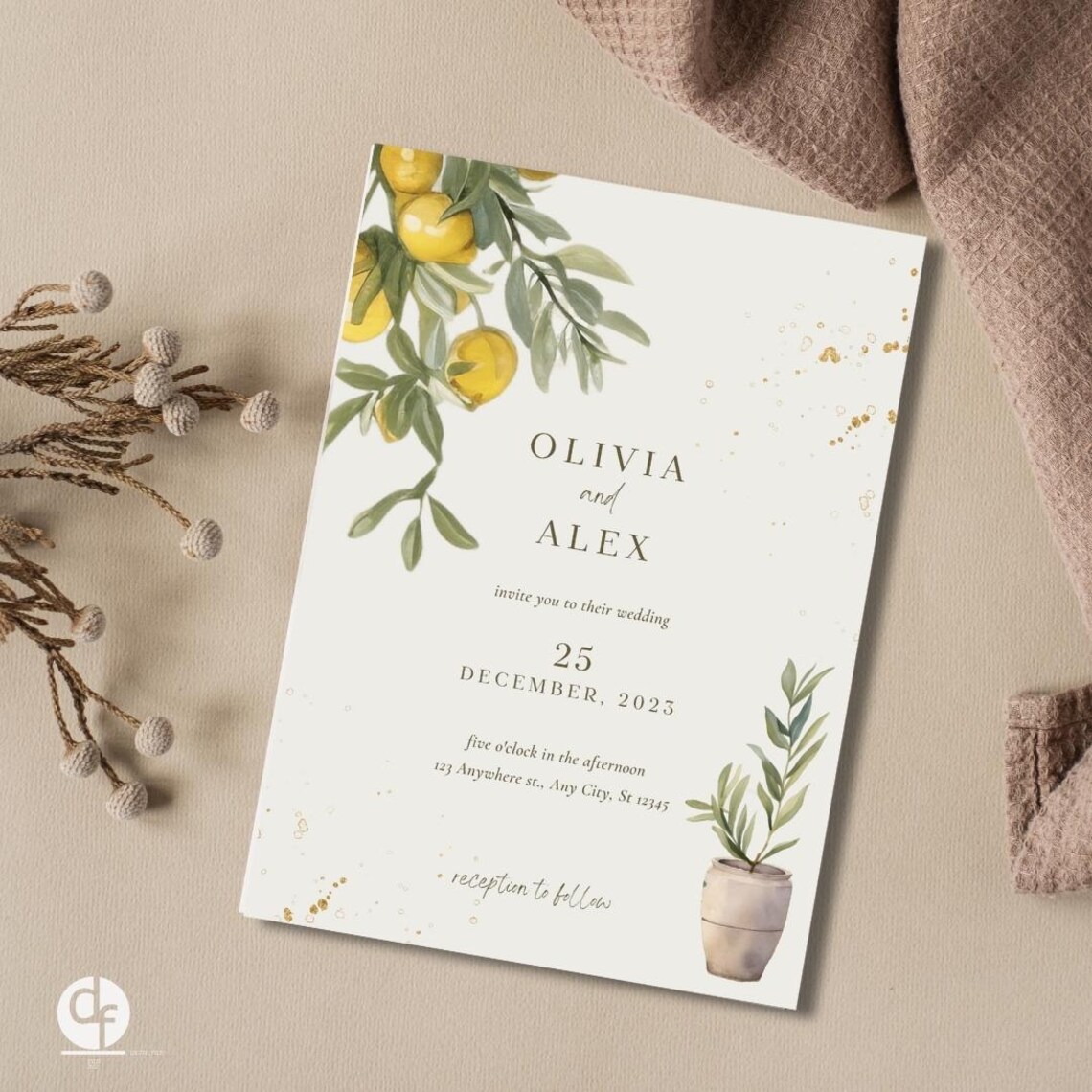 Lemon Wedding Invitation, Editable Invitation, Digital Cards, Printable ...