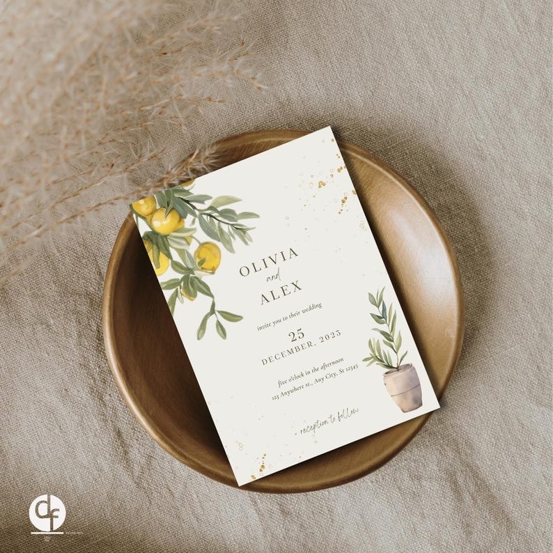 Lemon Wedding Invitation, Editable Invitation, Digital Cards, Printable ...