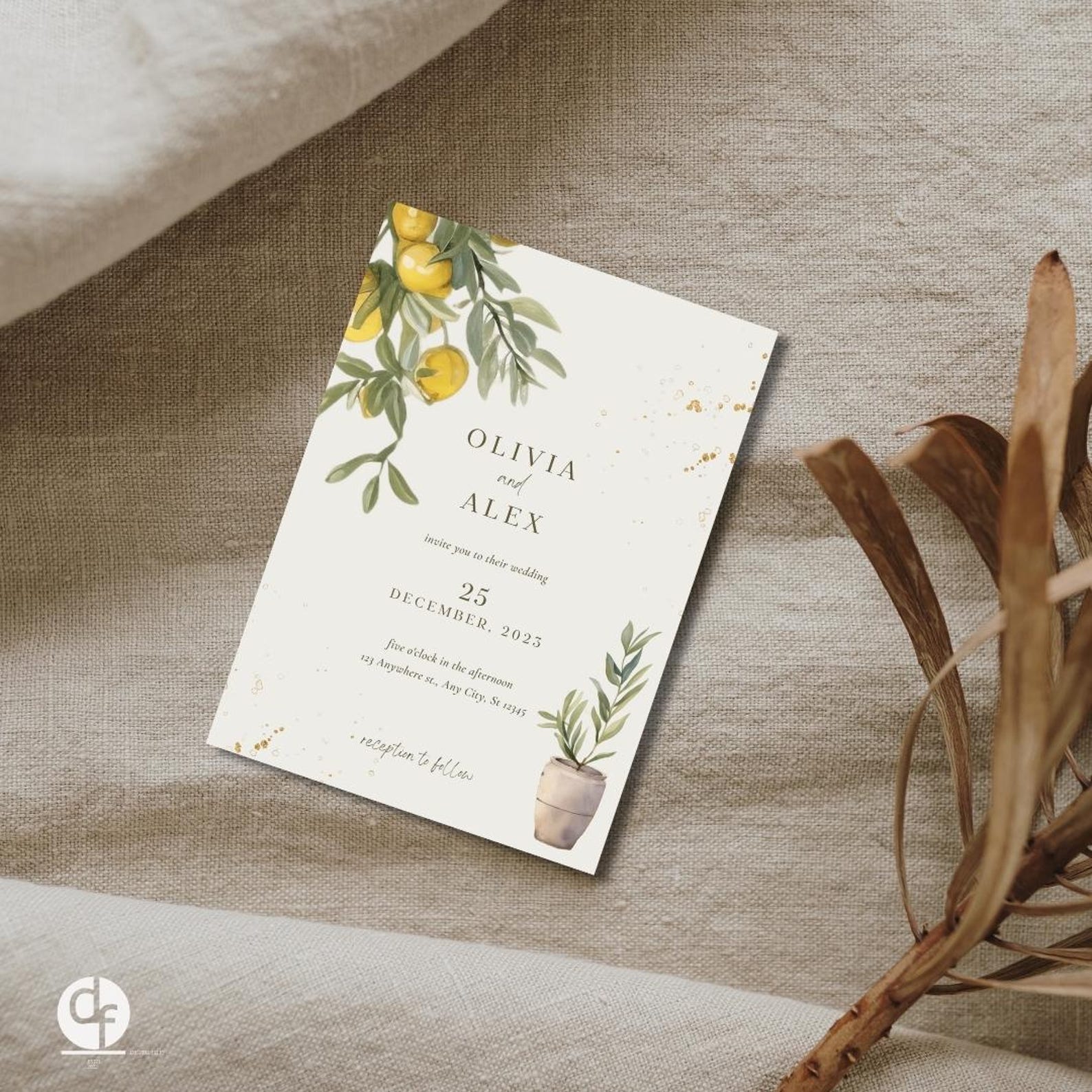 Lemon Wedding Invitation, Editable Invitation, Digital Cards, Printable ...